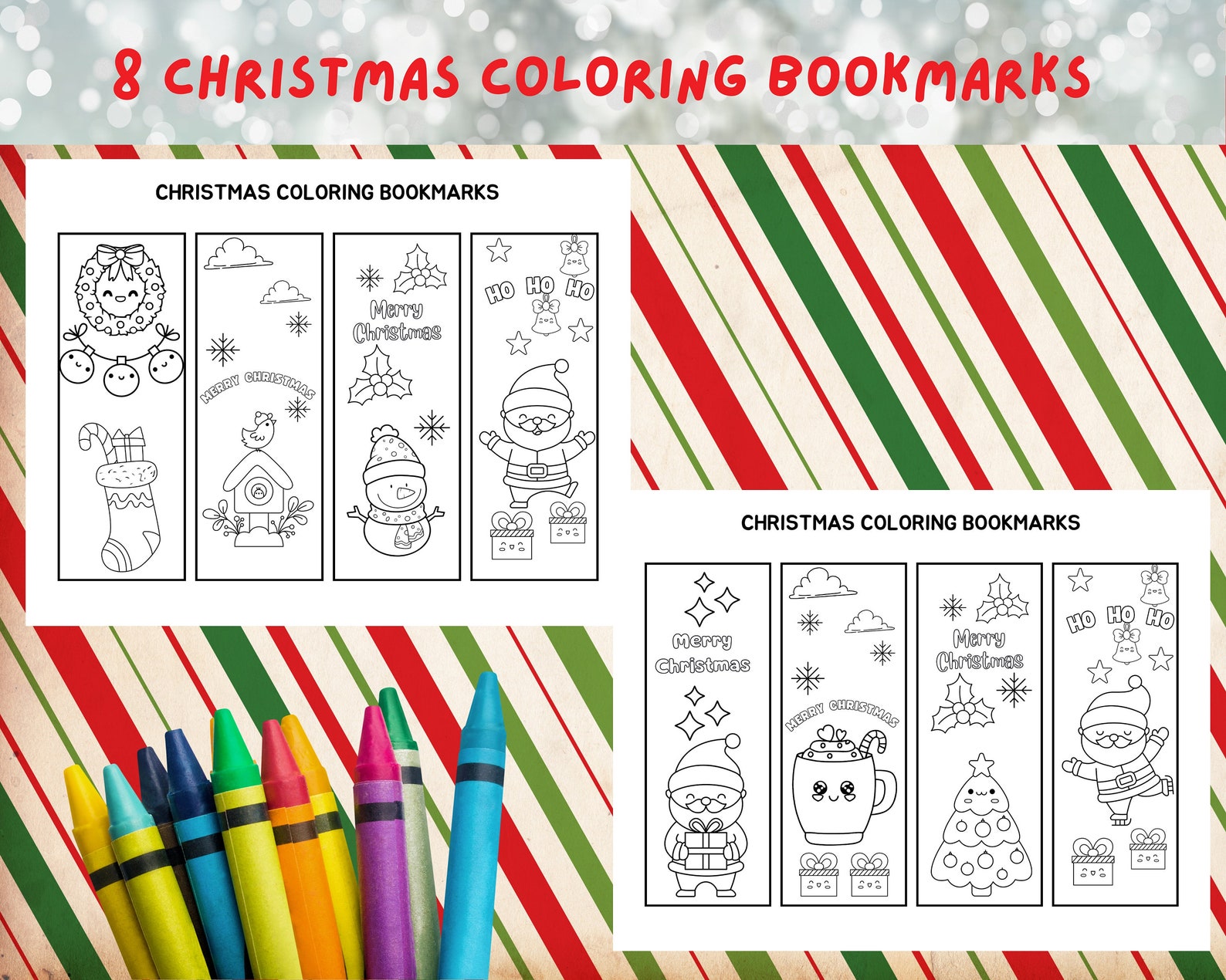 8 Christmas Coloring Bookmarks Printable Christmas Coloring Bookmarks ...