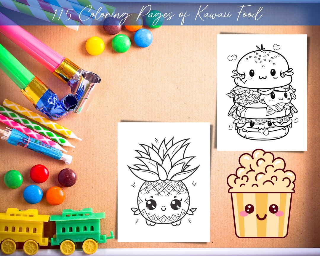 Kawaii Food Coloring Pages for Kids, Toddlers, Preschoolers, Easy ...