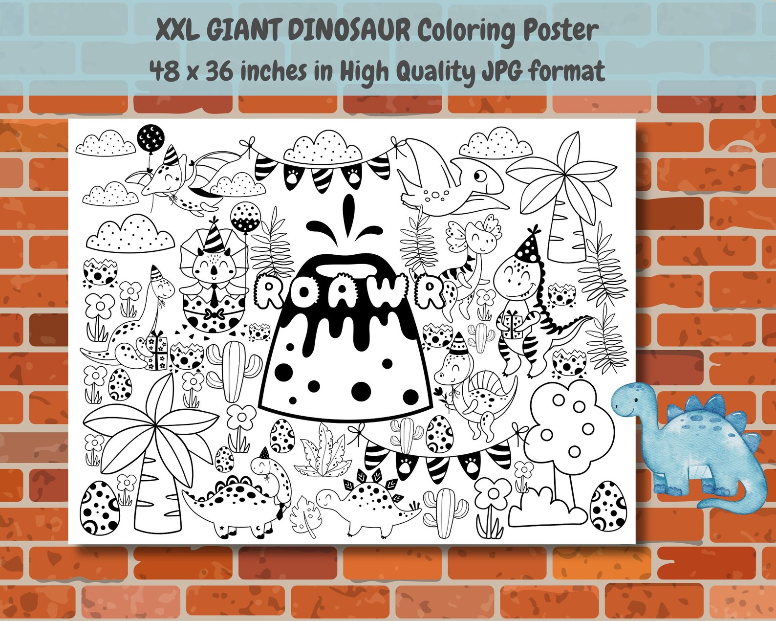 XXL Giant Dinosaur Coloring Poster | GIANT Coloring Poster for Kids ...
