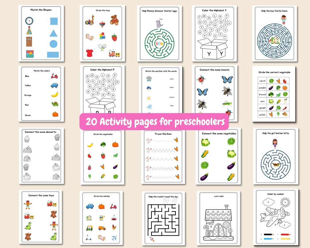 20 Preschool Worksheets for Preschoolers | Digital Downloadable ...