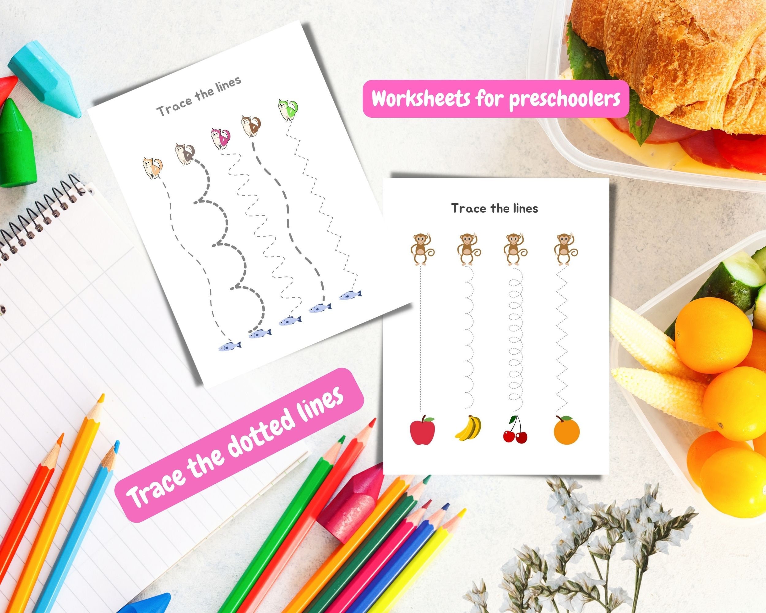 15 Trace the Lines Preschool Worksheets for Kids Line - Etsy