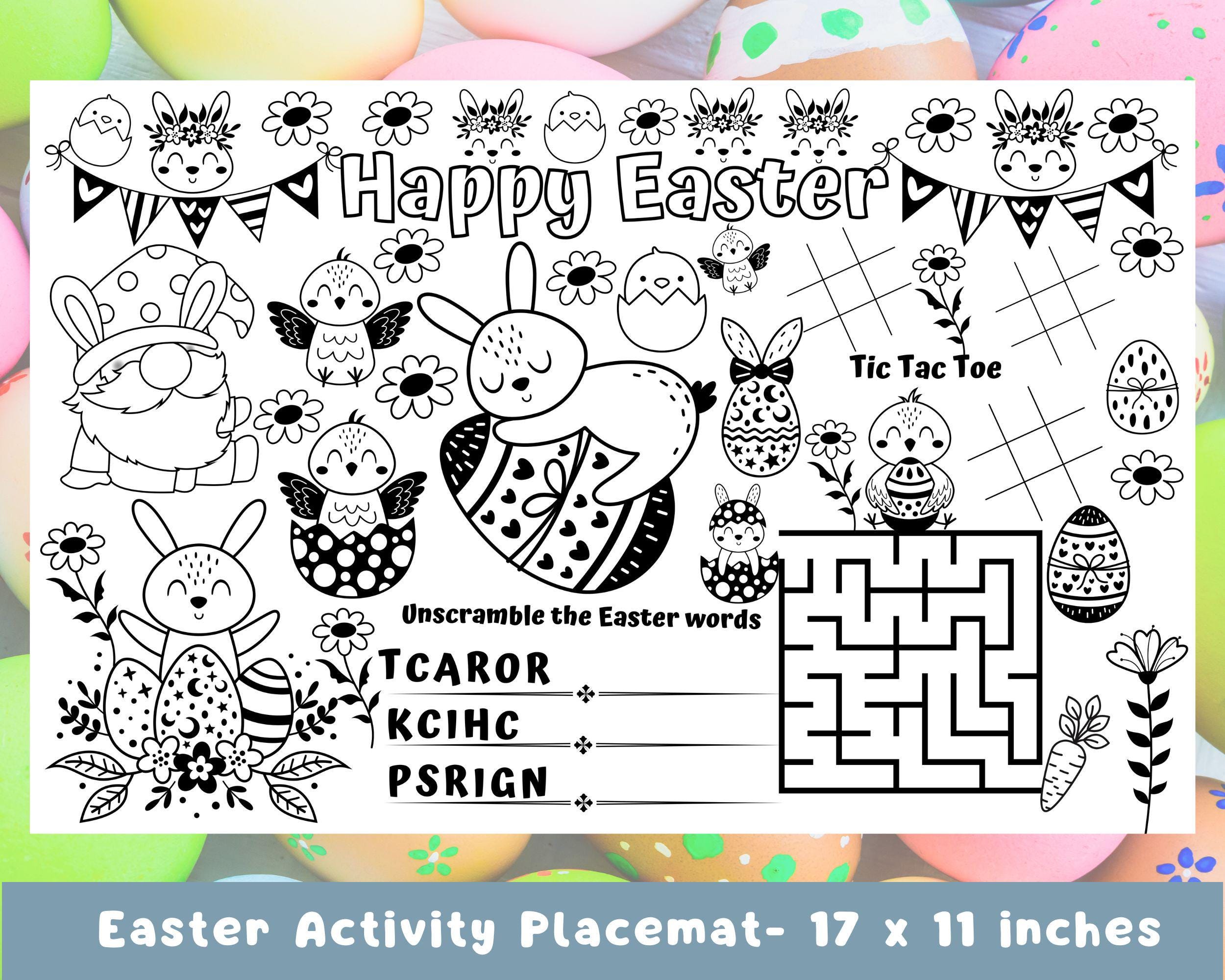 Easter Activity Placemat for Kids: Coloring Page Games (PDF) - Etsy