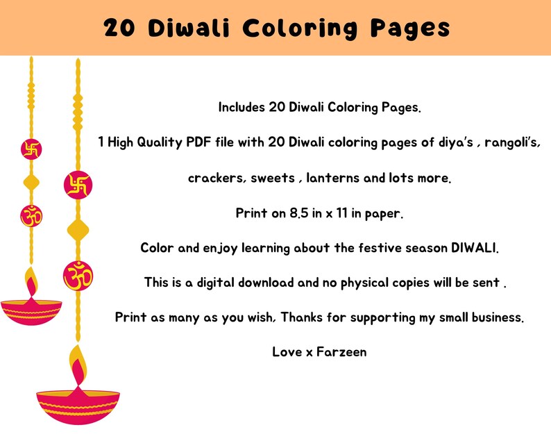 Diwali Coloring Pages for Kids: 20 Fun Printable Sheets (instant ...