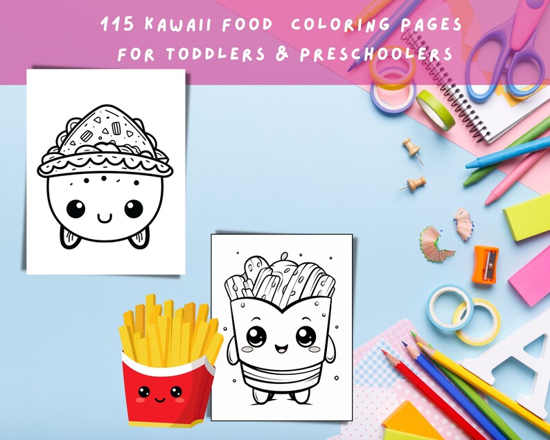 Kawaii Food Coloring Pages for Kids, Toddlers, Preschoolers, Easy ...