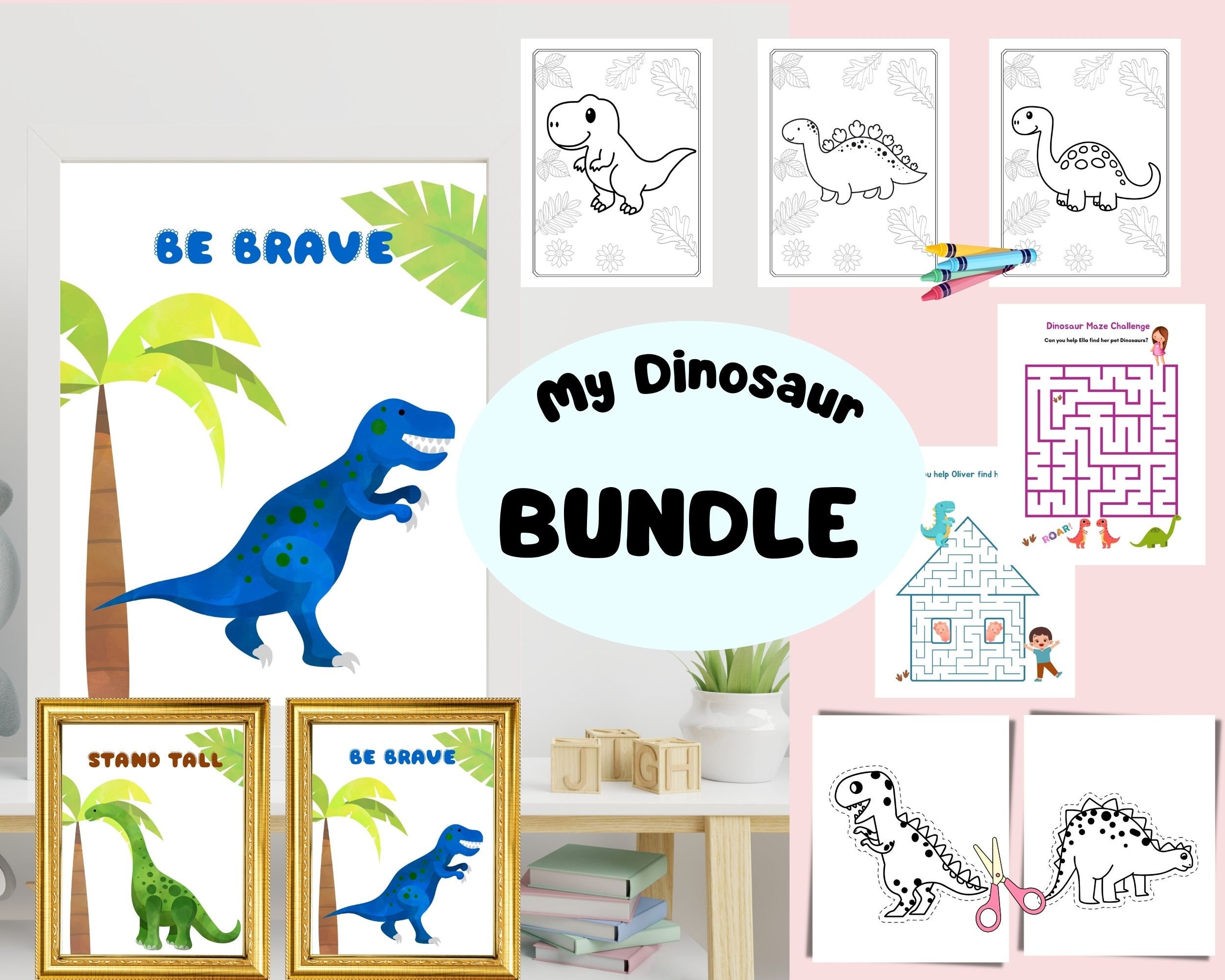 70 Pages Dinosaur Bundle Scissor Skills Cutting Worksheets, Coloring ...