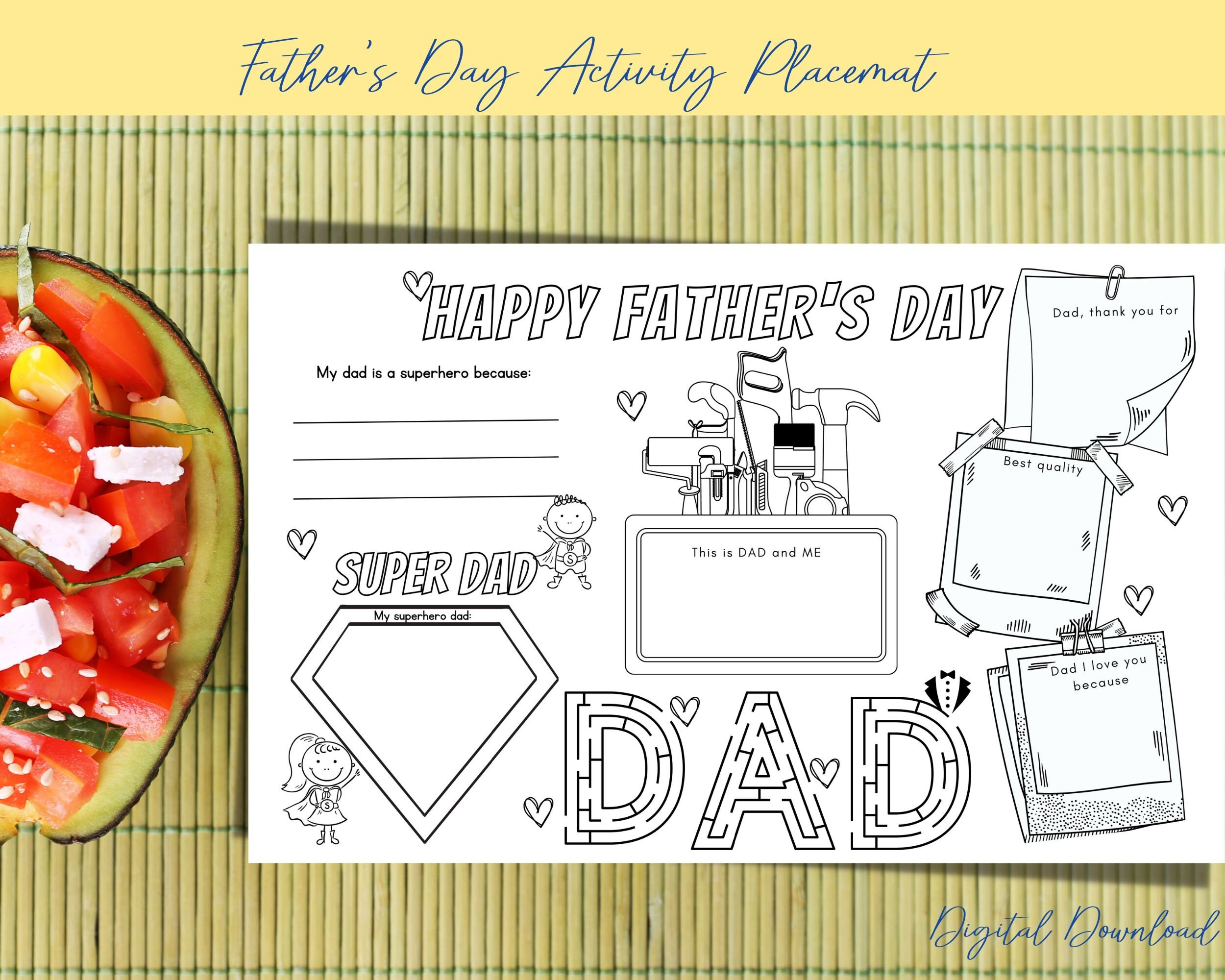 Fathers Day Printable Placemat 17 X 11 Inches | Printable Placemat ...