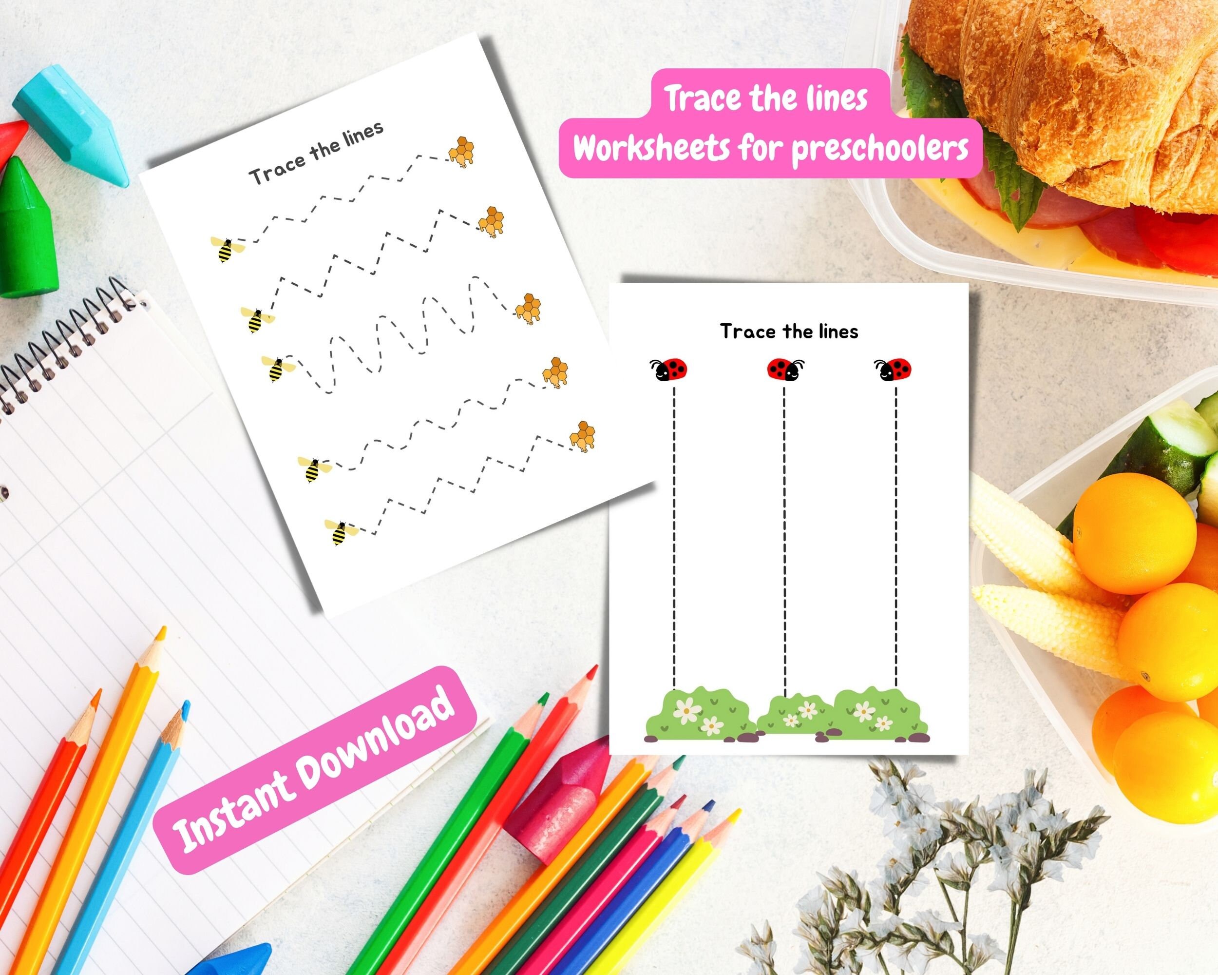 15 Trace the Lines Preschool Worksheets for Kids Line - Etsy
