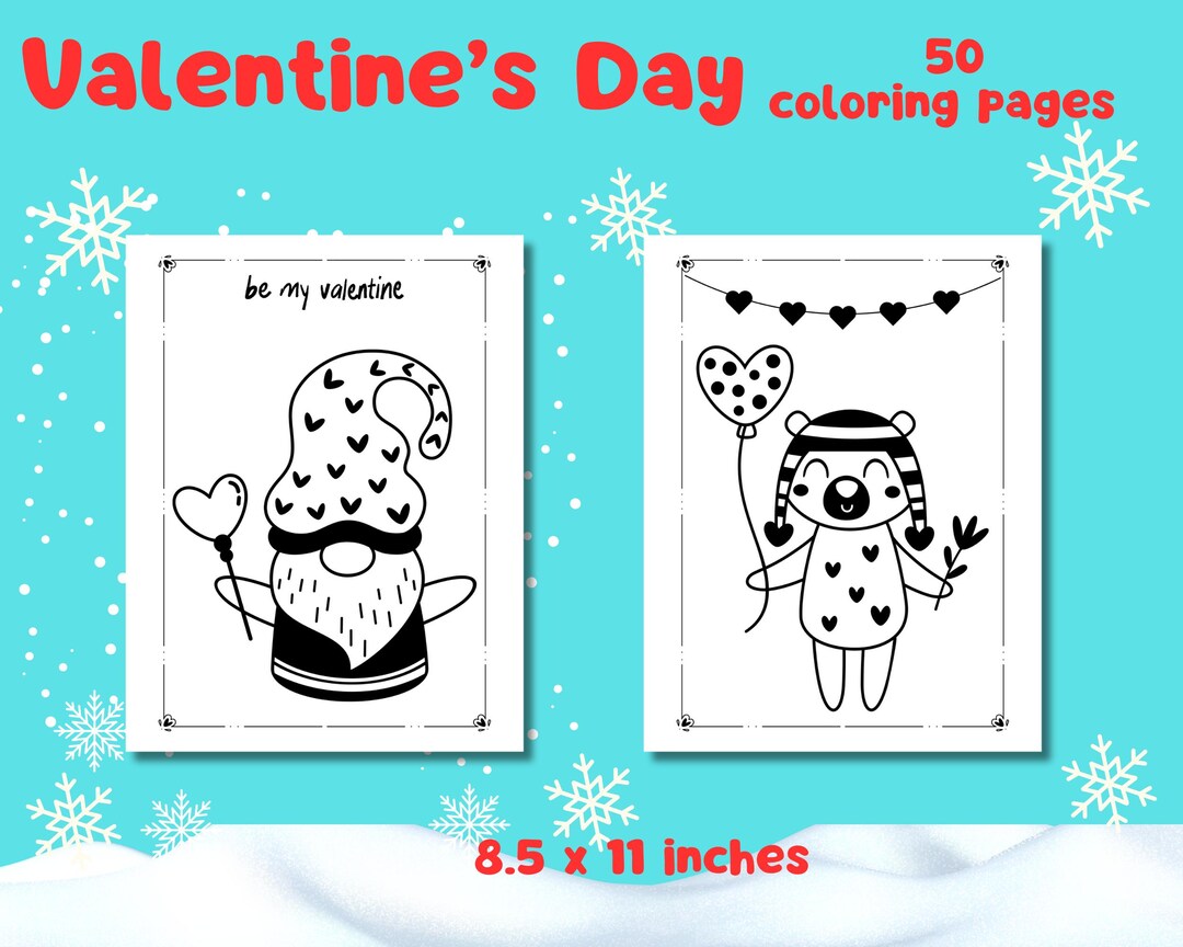 Valentine's Day Coloring Pages: Hearts, Flowers, Gnomes (PDF) - Etsy