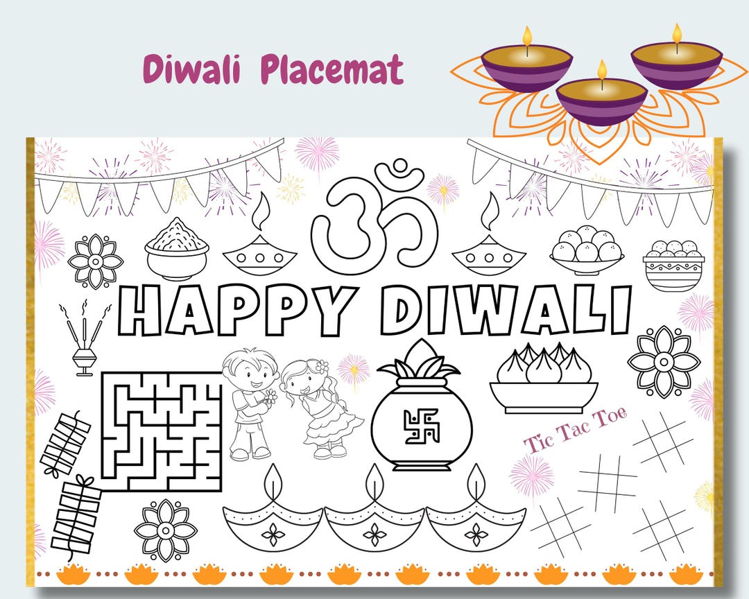 Happy Diwali Placemat for Kids | Printable Diwali Activity and Coloring ...