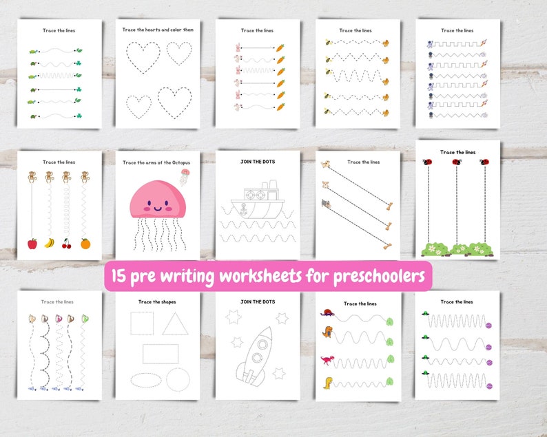 15 Trace the Lines Preschool Worksheets for Kids | Line Tracing and ...