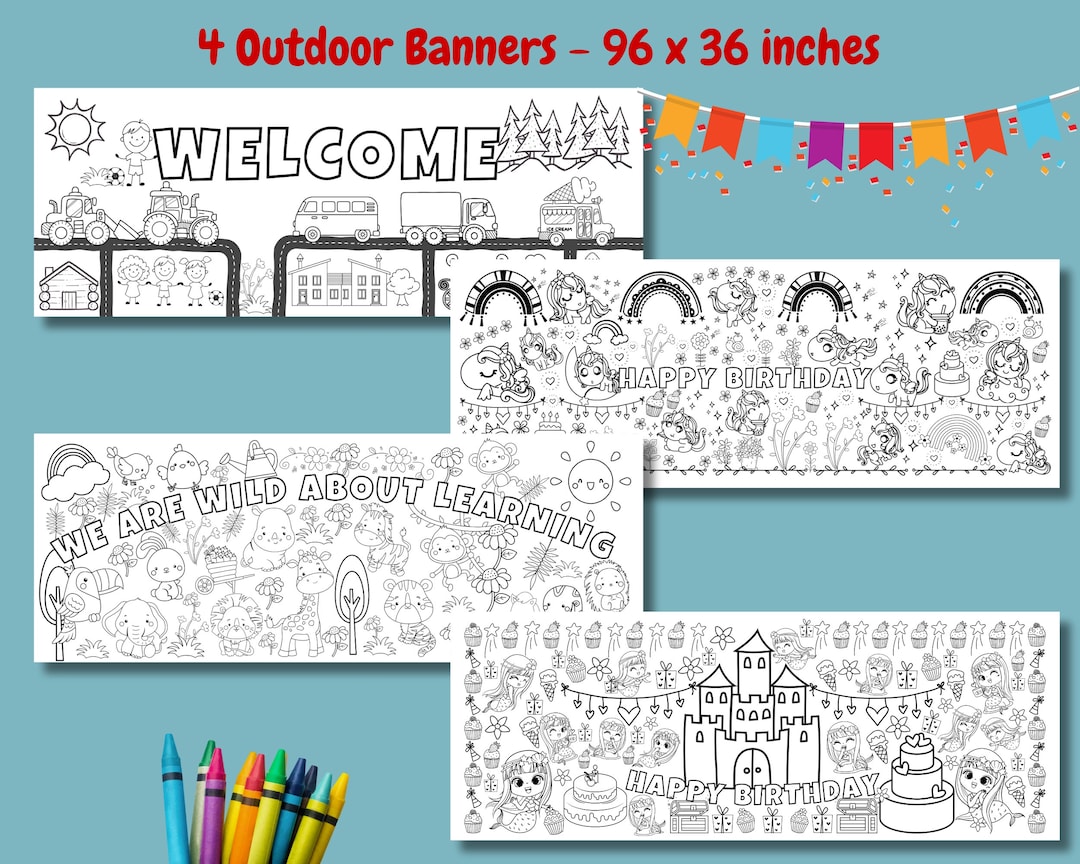 XXL Coloring Banner Bundle: 4 Giant 96x36 Inch Kids' Posters (digital ...