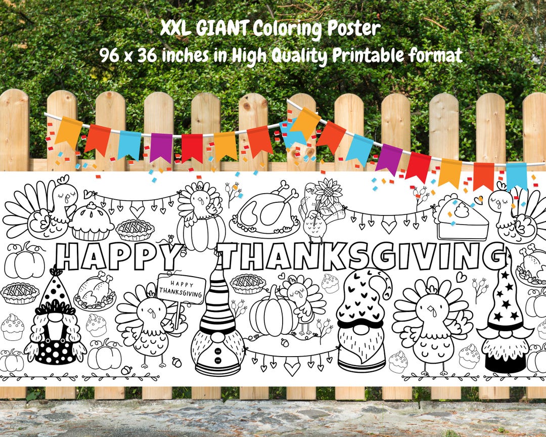 Thanksgiving Coloring Poster for Kids | Giant 96x36 (digital Download ...