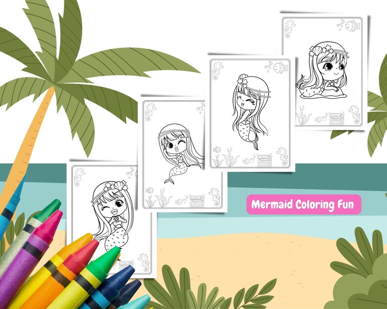Mermaid Coloring Pages for Kids: Fantasy Printable Sheets (digital ...