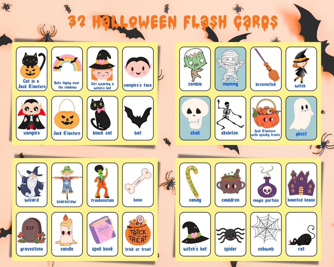32 Halloween Flashcards Printable Preschool Halloween - Etsy