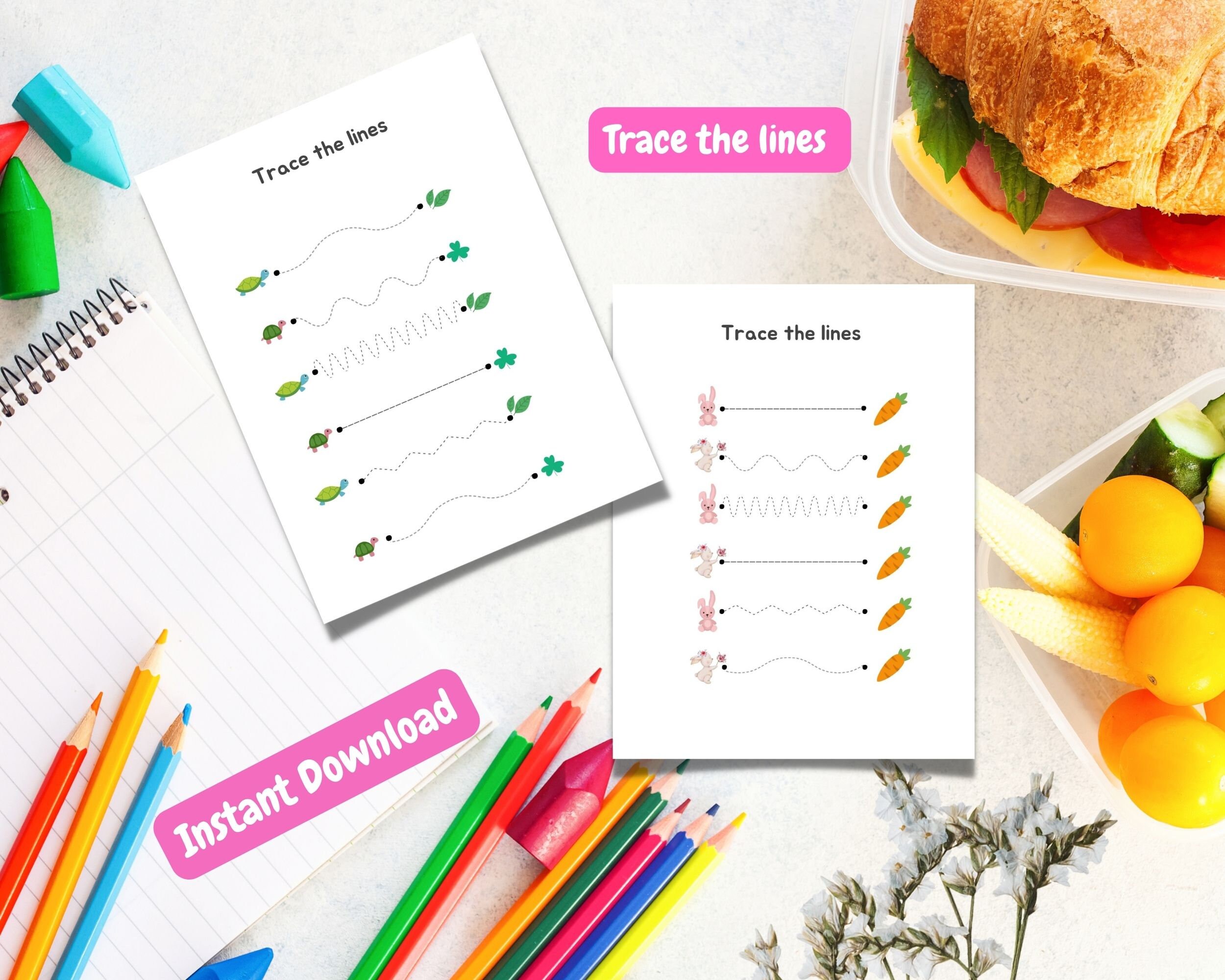 15 Trace the Lines Preschool Worksheets for Kids Line - Etsy