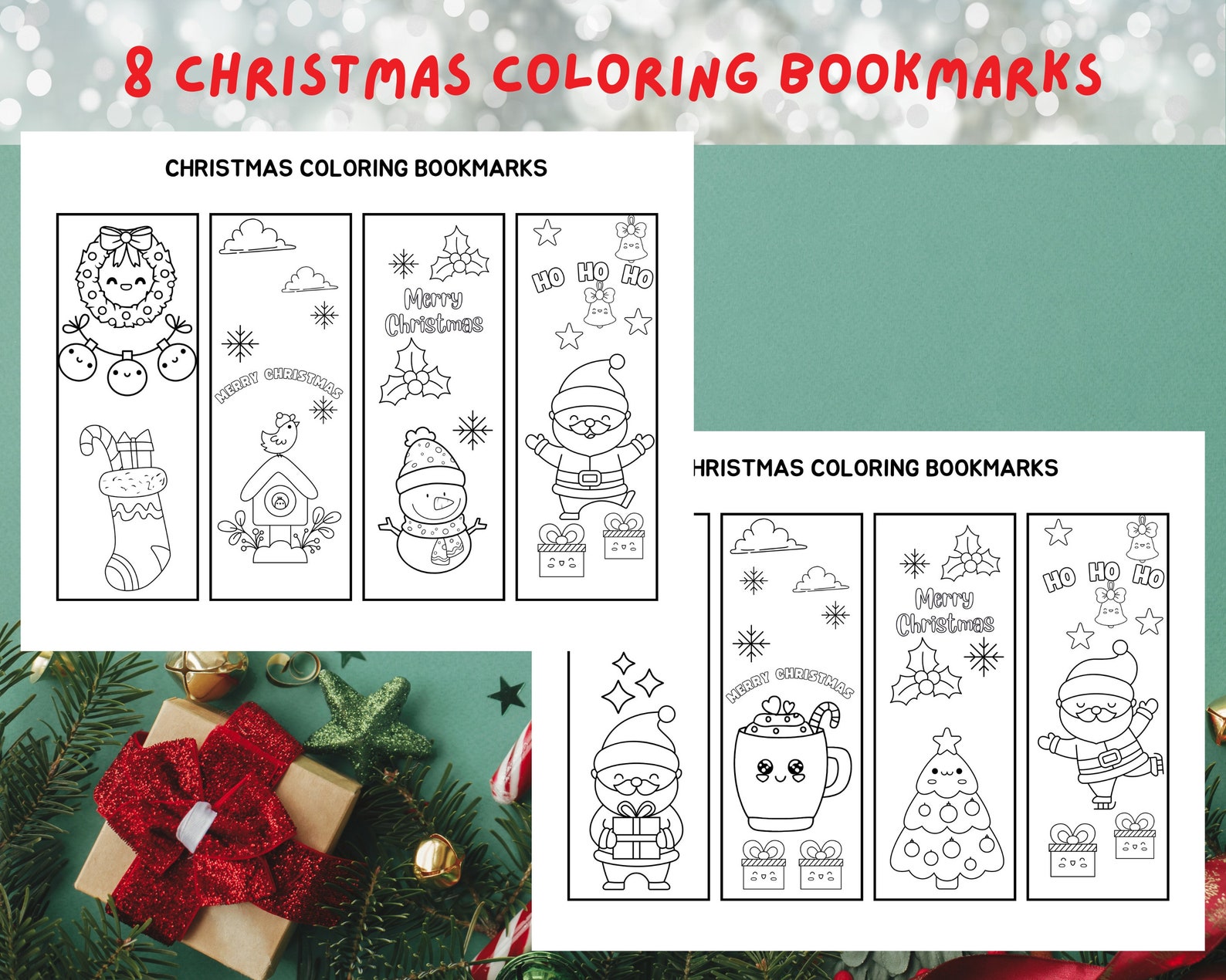8 Christmas Coloring Bookmarks Printable Christmas Coloring Bookmarks ...