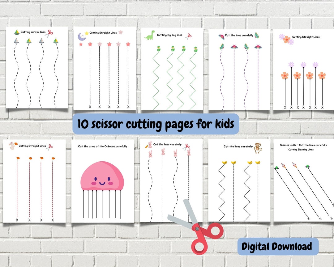 Scissor Skills Worksheets: Cutting Practice for Kids (PDF) - Etsy