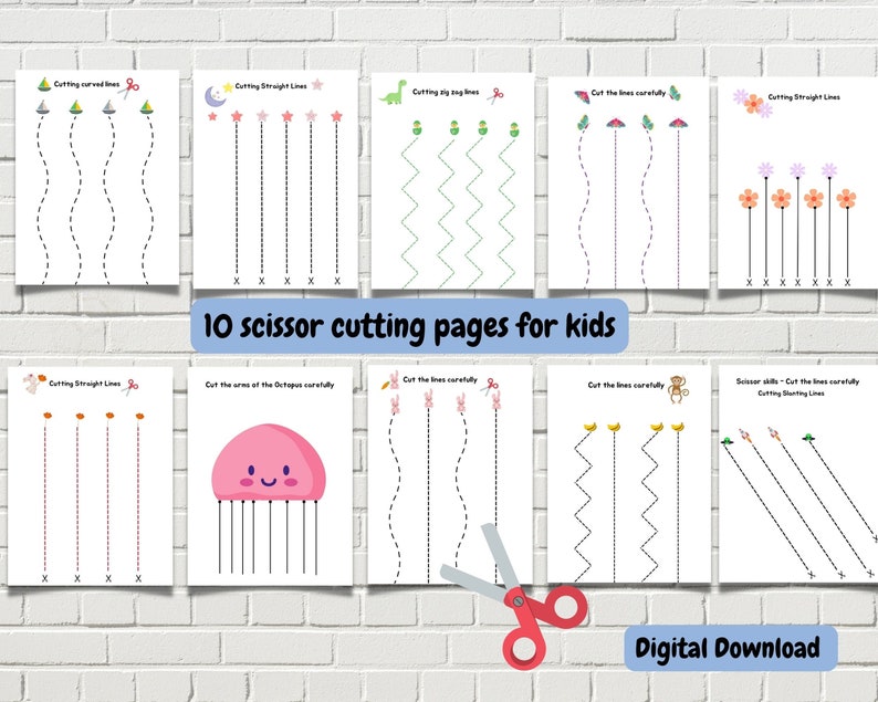 10 Scissor Skills Cutting Worksheets for Children | Scissor Skills ...