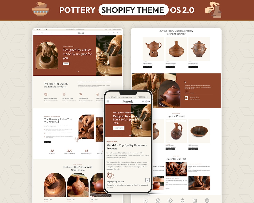 Pottery Shopify Theme | Handmade Ceramic Shopify Theme | Pottery Shopify Website | Minimal ...