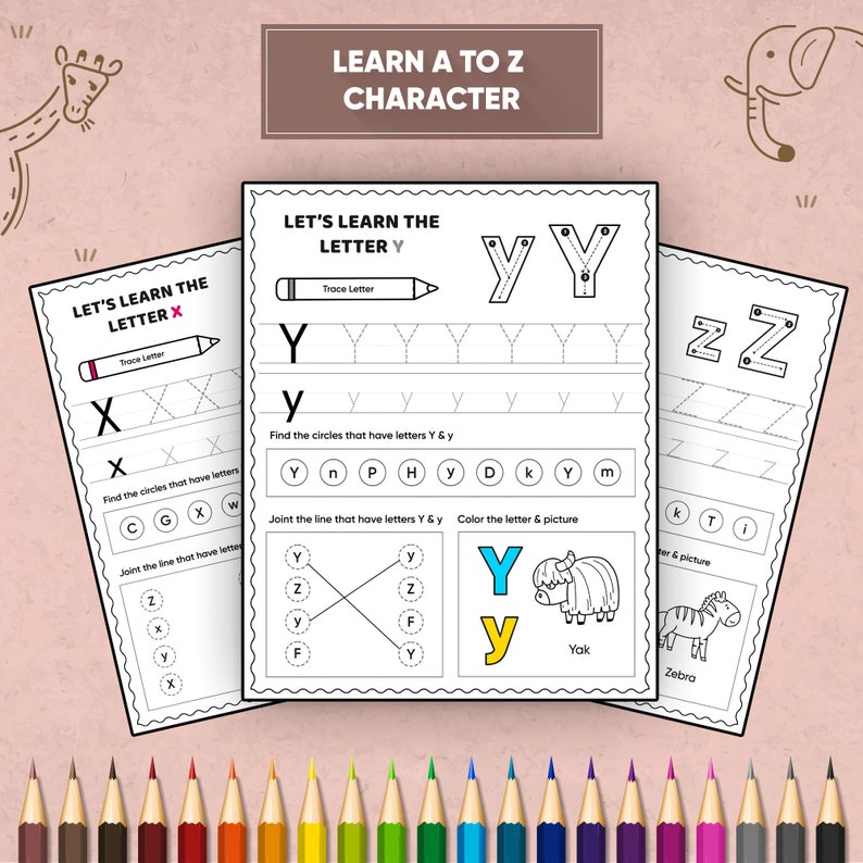 Instant Download Alphabet, Letter of the Day Worksheets, A to Z ...