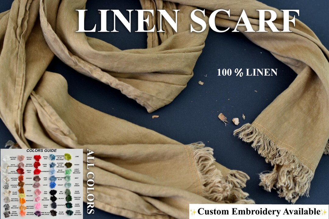 100% Natural Soft LINEN SCARF, Linen Scarves, Unisex Scarf, Gift ...