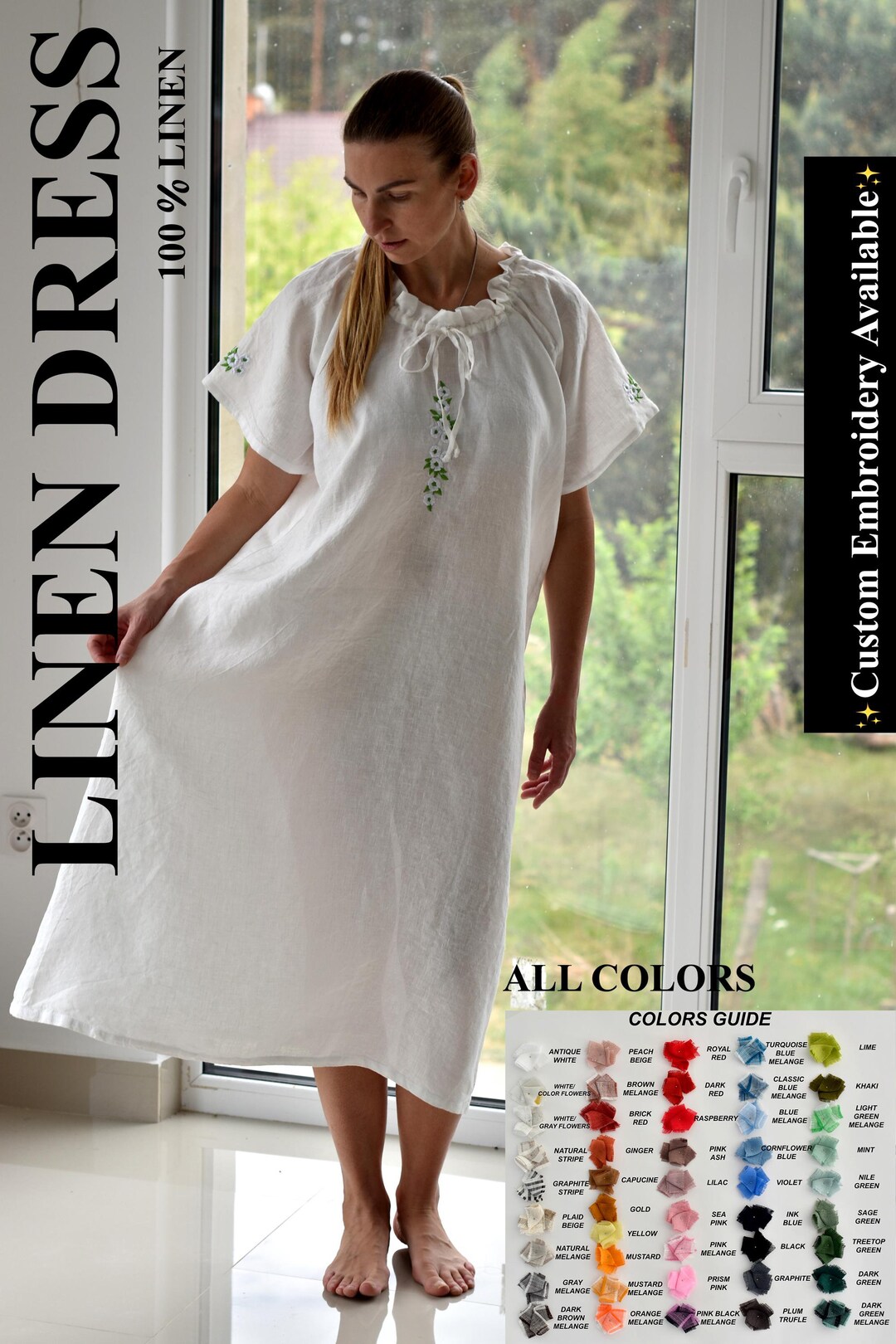 LINEN DRESS / Linen Night Dress / Linen Nightgown / Slip Linen Dress ...