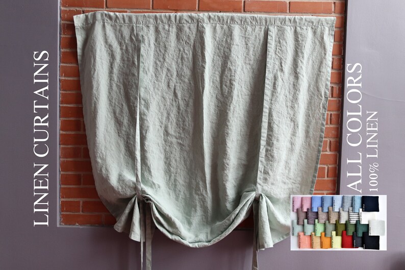 CURTAINS LINEN Blind, Linen Cafe Curtains, French Country Living Room ...