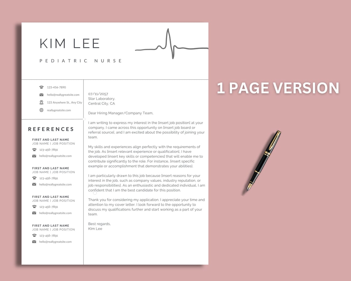 Nurse Resume Template CV for Google Docs, Word Medical, Doctors ...