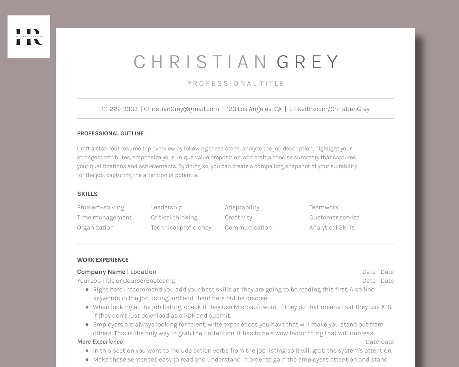 ATS Resume Template Pages, Google Docs, Word, Clean Simple Resume, ATS ...