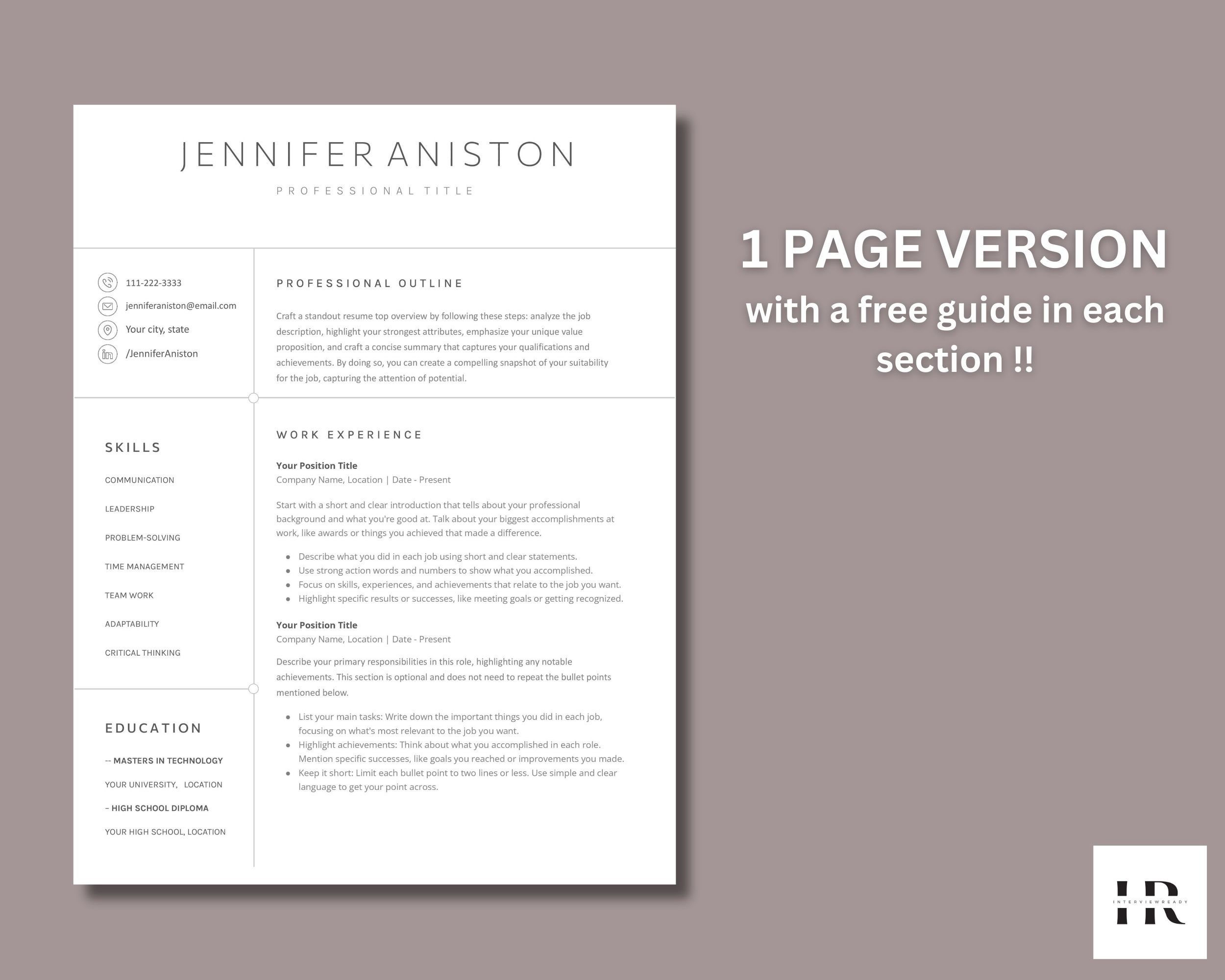 Clean Resume Template Google Docs, Word & Pages, Minimalist Executive ...
