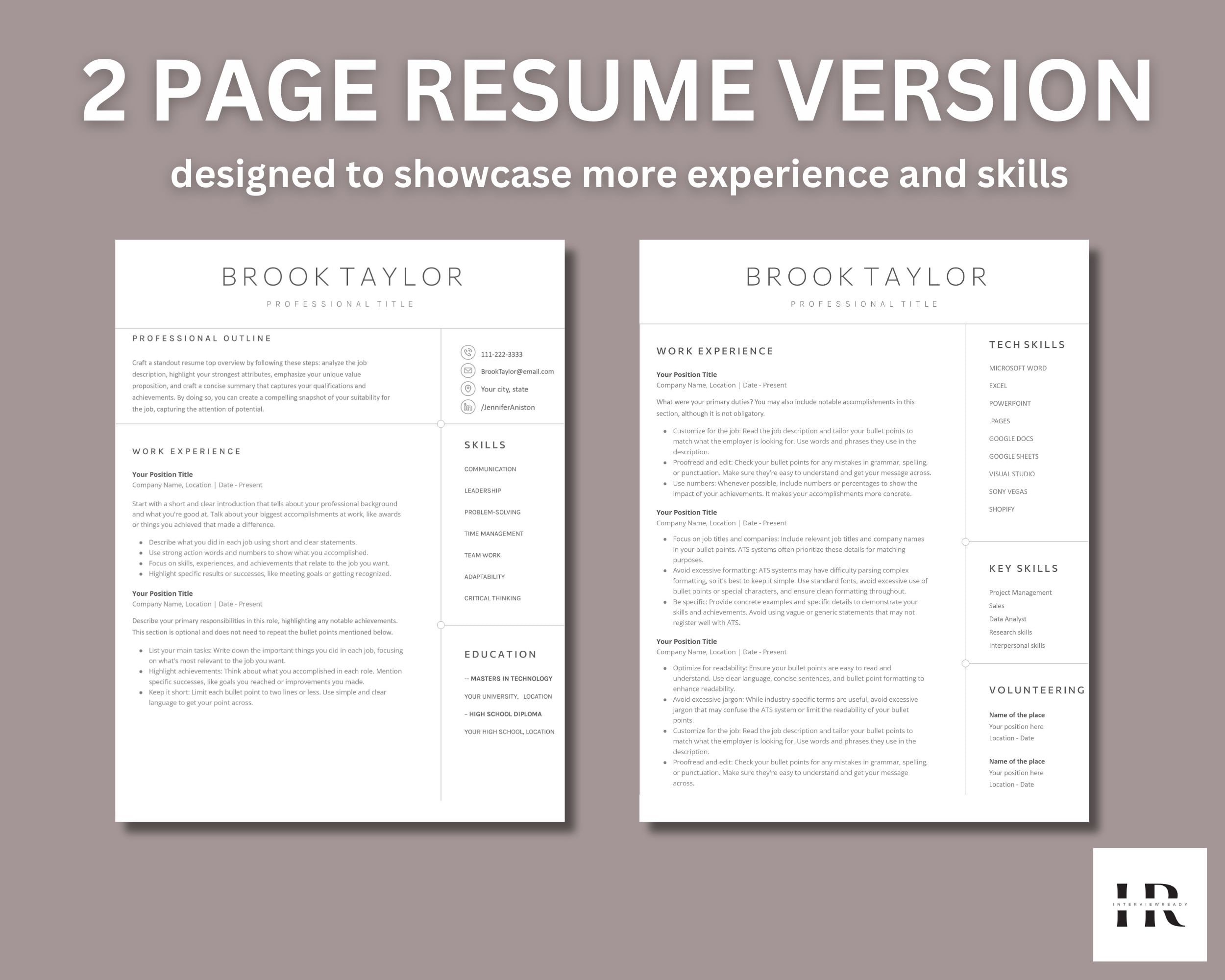 Clean Resume Template Google Word, Docs & Pages, Minimalist Executive ...