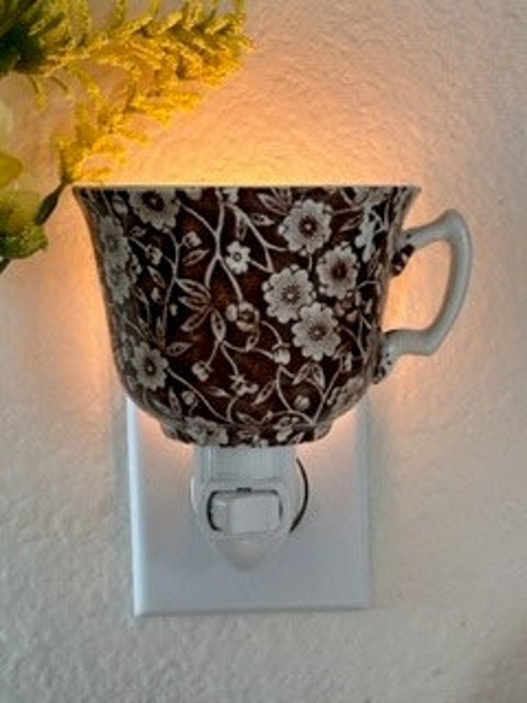 Vintage Teacup Night Light Brown Calico Patten - Etsy