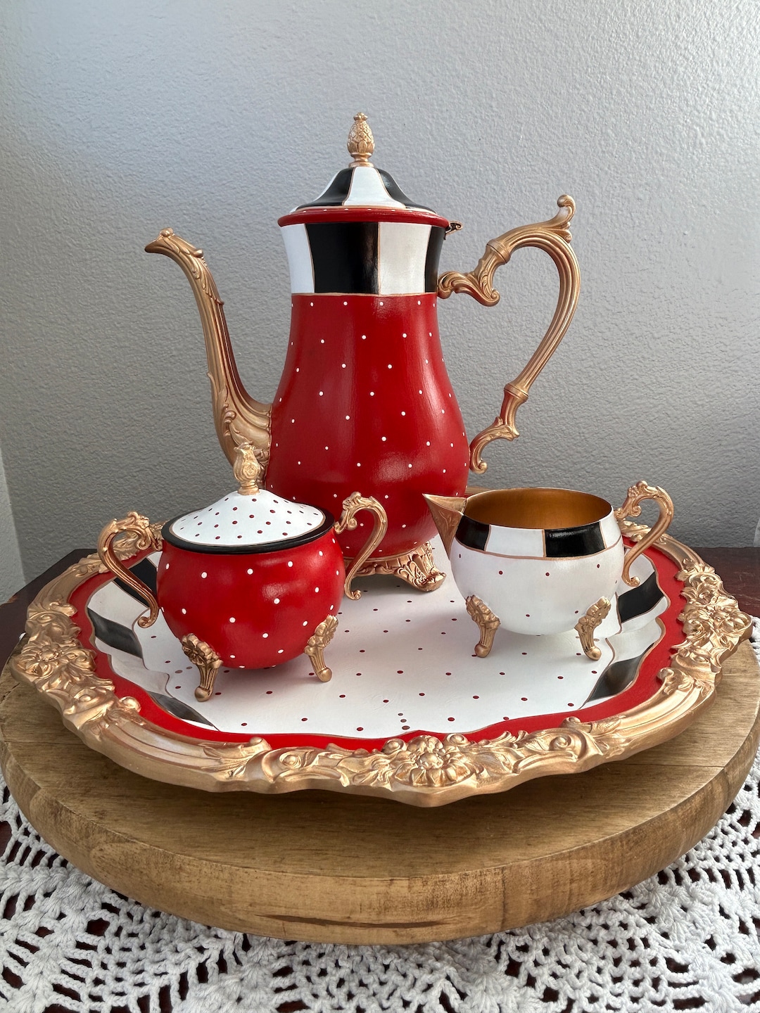 Hand Painted Silver Tea Set - Etsy