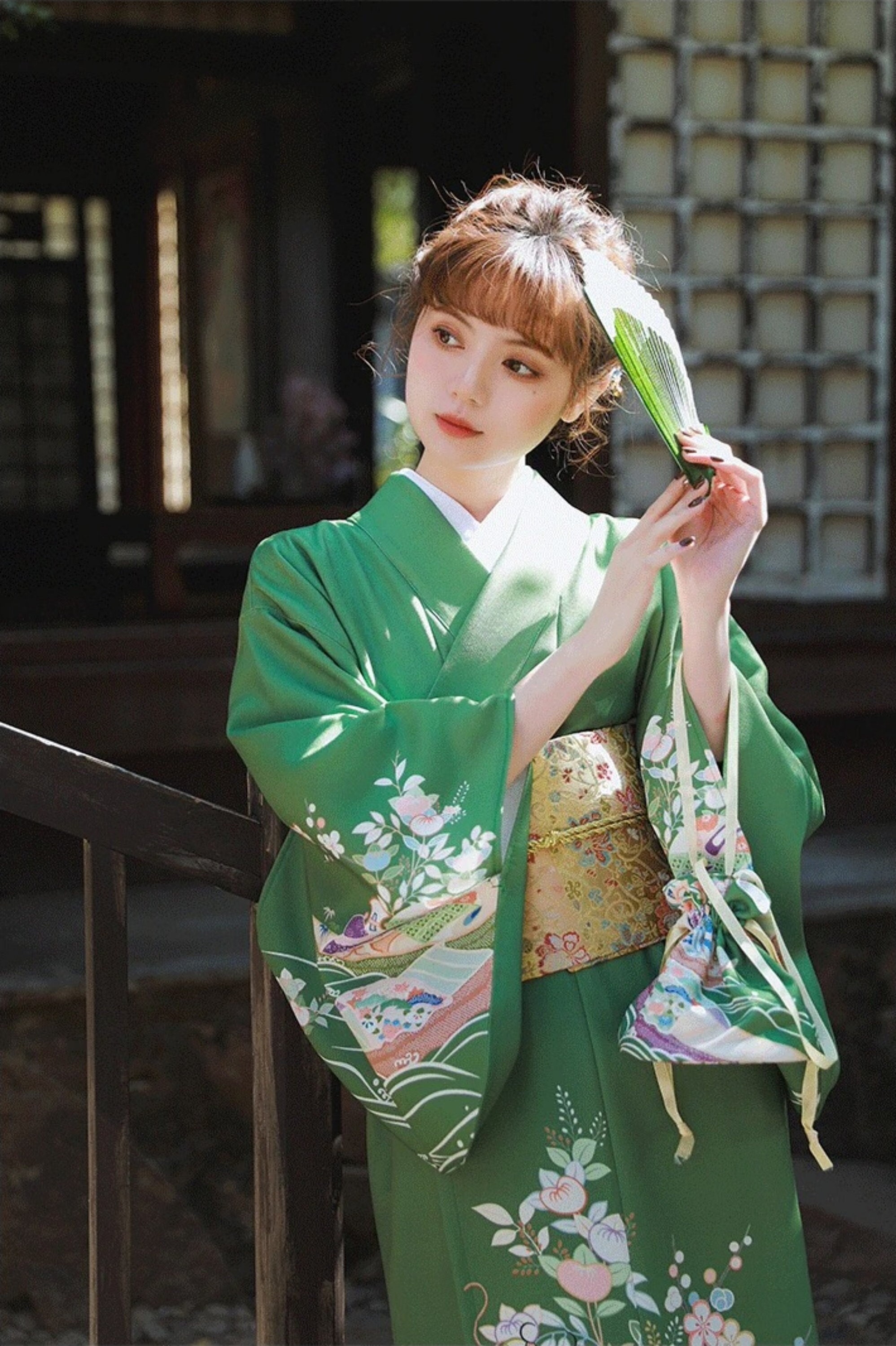 Dark Green Kimono Sakura Season Japanese Women Kimono Kimono - Etsy