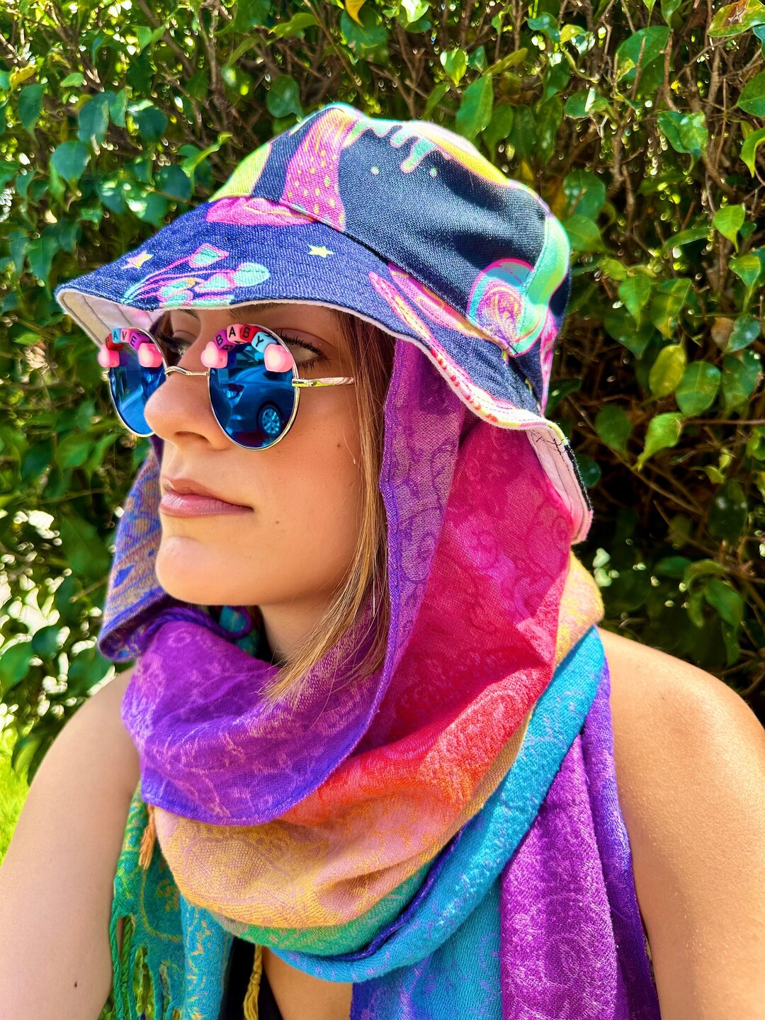 Trippy Neon Mushroom Bucket Hat for Festivals Reversible Hat for Raves ...