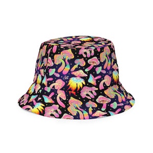 Trippy Shrooms 2.0 Bucket Hat for Festivals Reversible Hat for Raves ...