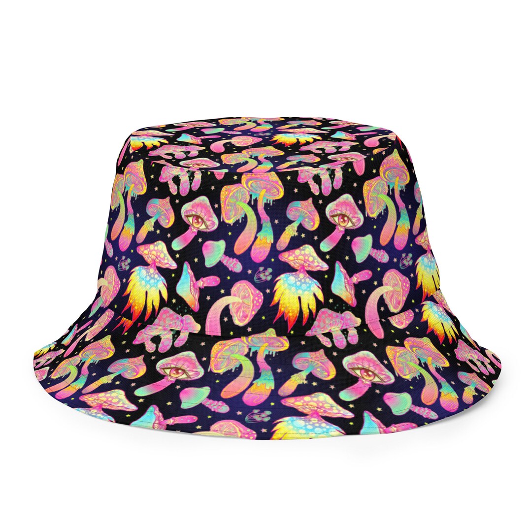 Trippy Shrooms 2.0 Bucket Hat for Festivals Reversible Hat for Raves ...