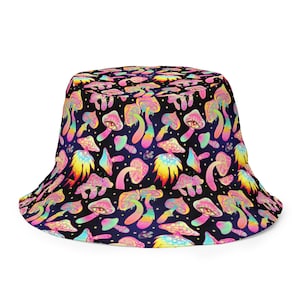 Trippy Shrooms 2.0 Bucket Hat for Festivals Reversible Hat for Raves ...