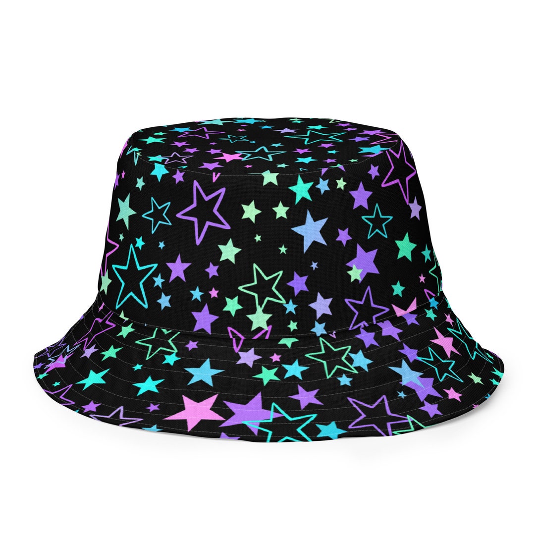 Neon Stars Reversible Bucket Hat for Rave Bucket Hat Rave Accessory ...