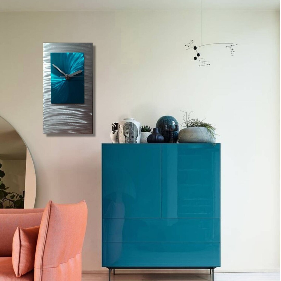 Large Blue Wall Clock is the Perfect Metal Wall Art. Silent Clock for ...