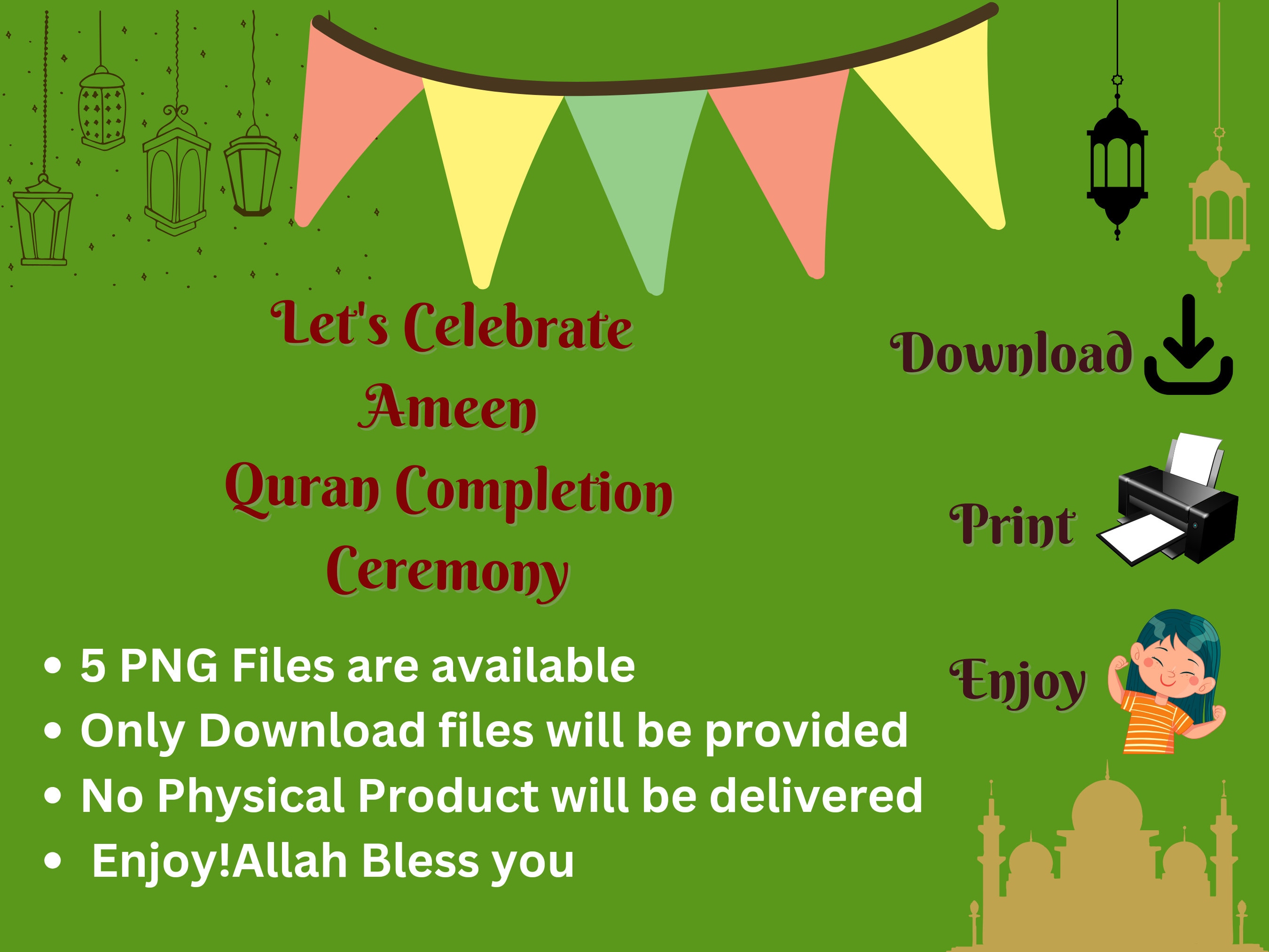 Quran Completion Celebration for Kids | Ameen Banner L= 9.5cm W= 7cm ...