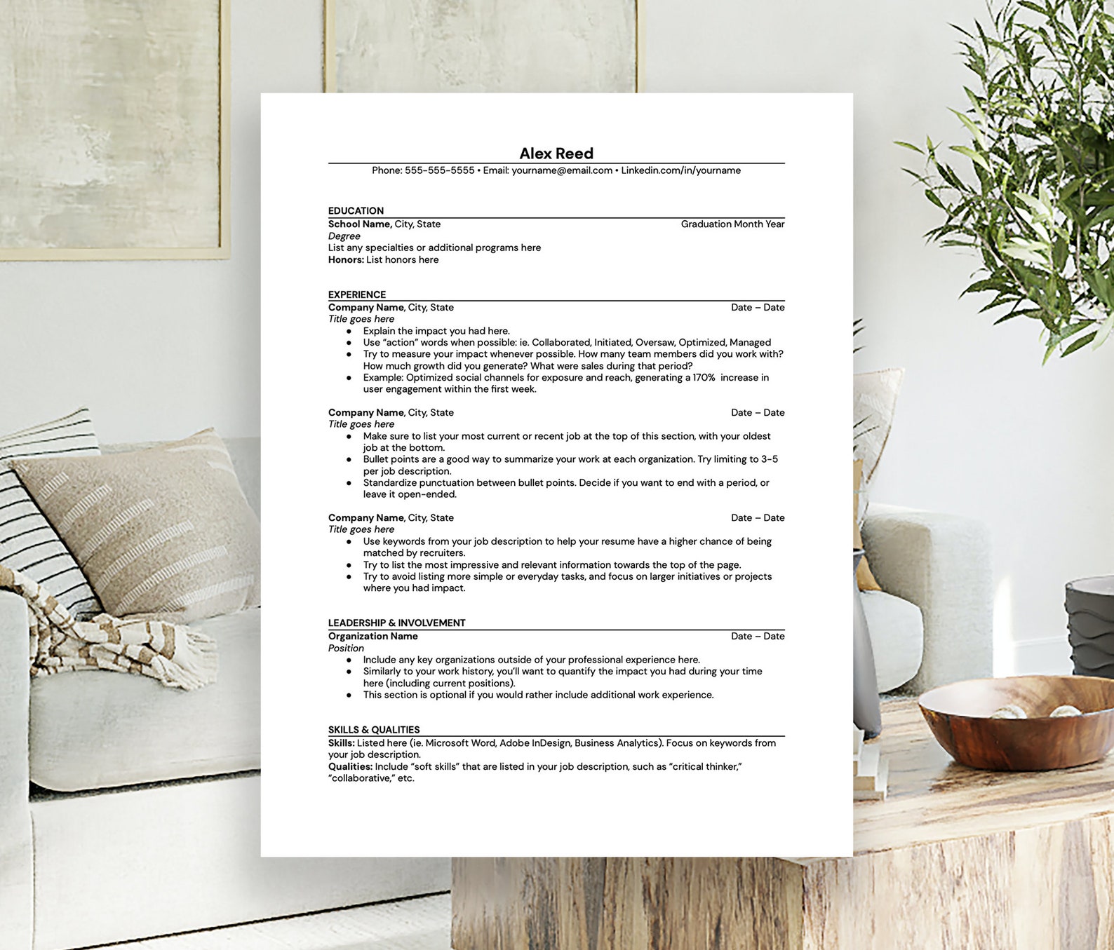 Modern Minimalist Resume CV Template | ATS Friendly Readable | PDF ...