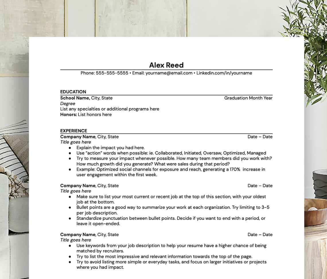 Modern Minimalist Resume CV Template | ATS Friendly Readable | PDF ...