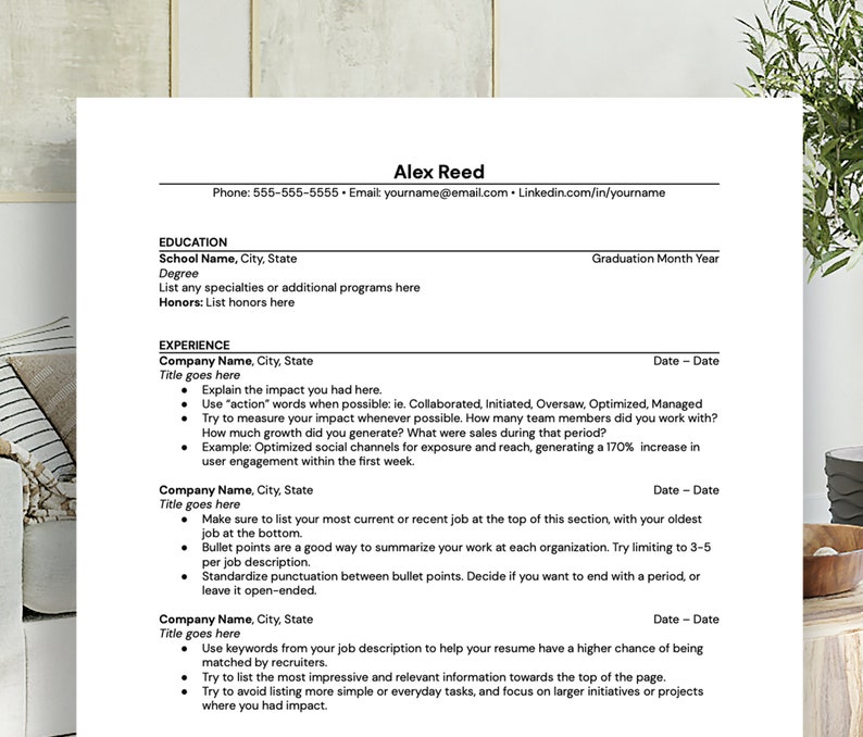 Modern Minimalist Resume CV Template | ATS Friendly Readable | PDF ...