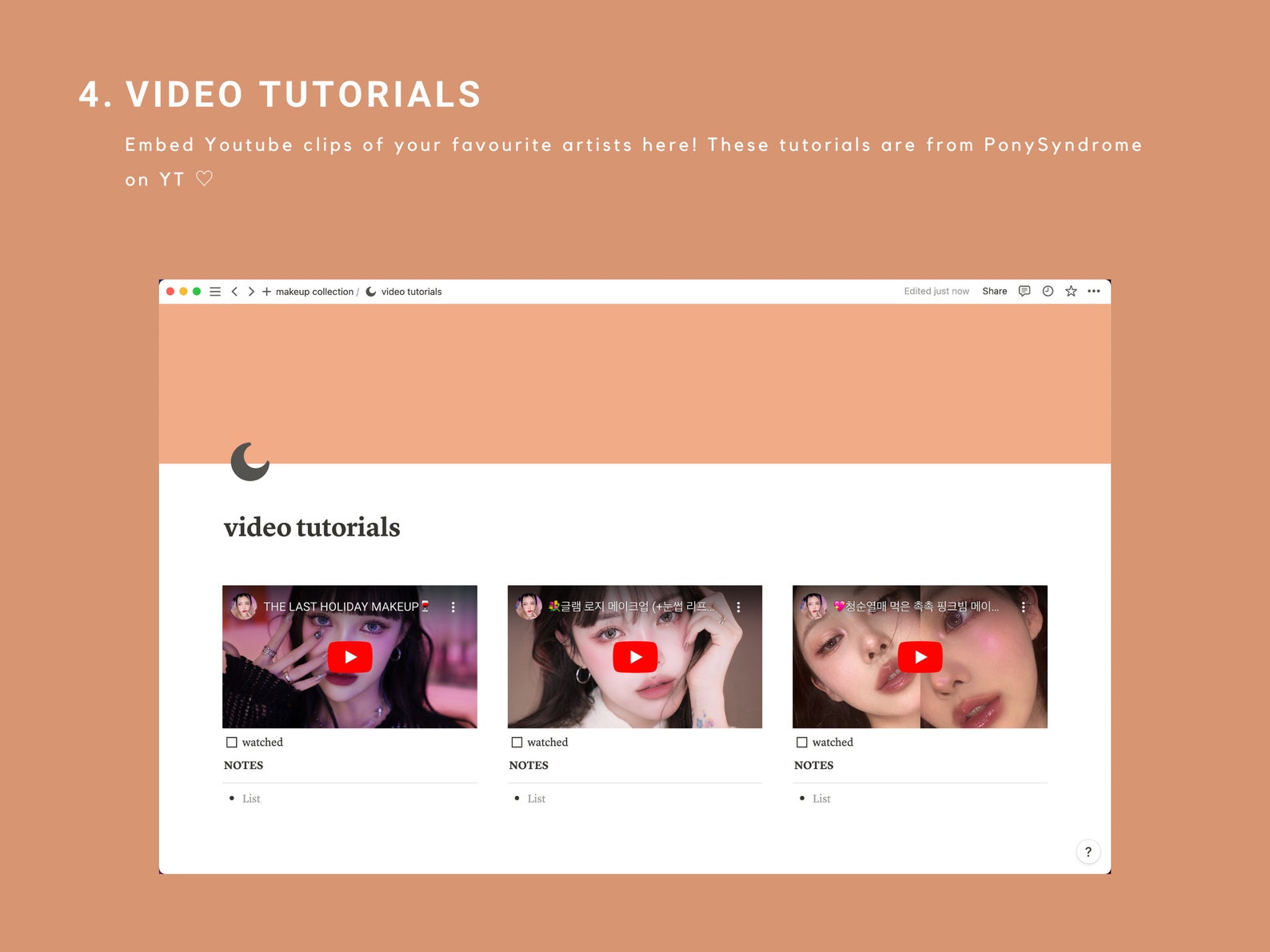 Notion Makeup Collection Notion Template | Aesthetic Notion Template ...