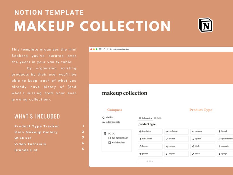 Notion Makeup Collection Notion Template | Aesthetic Notion Template ...