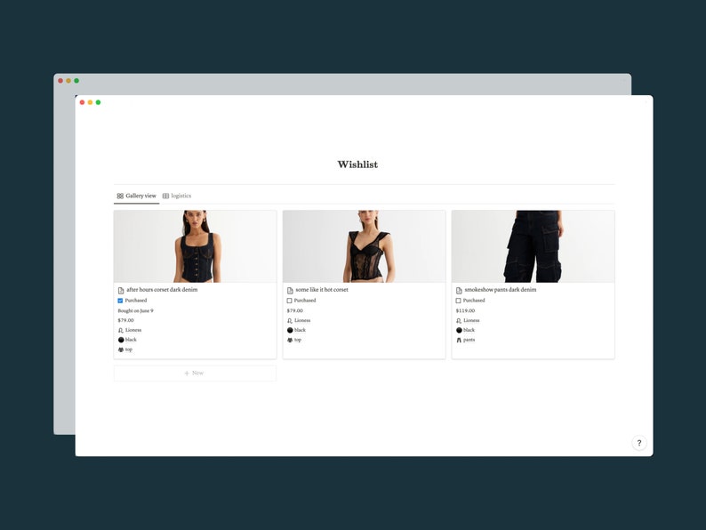 Notion Closet Shopping Wish List Notion Template | Aesthetic Notion ...