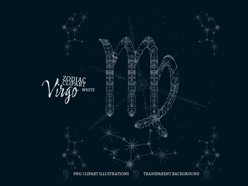 Zodiac & Constellations Clipart Virgo PNG Vector Symbol Ornaments Night ...