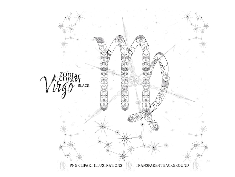 Zodiac & Constellations Clipart Virgo PNG Vector Symbol Ornaments Night ...
