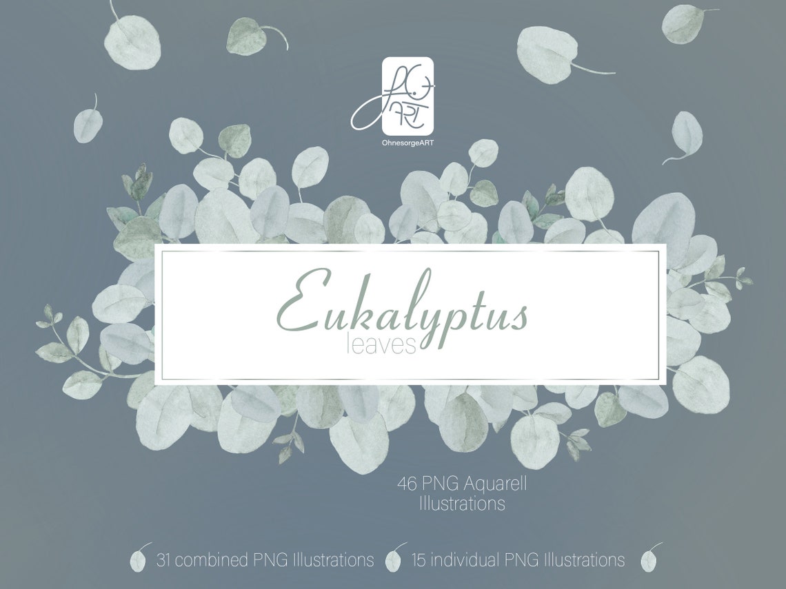 Eucalyptus Leaves Watercolor Clipart Greenery Corner Border Greenery ...